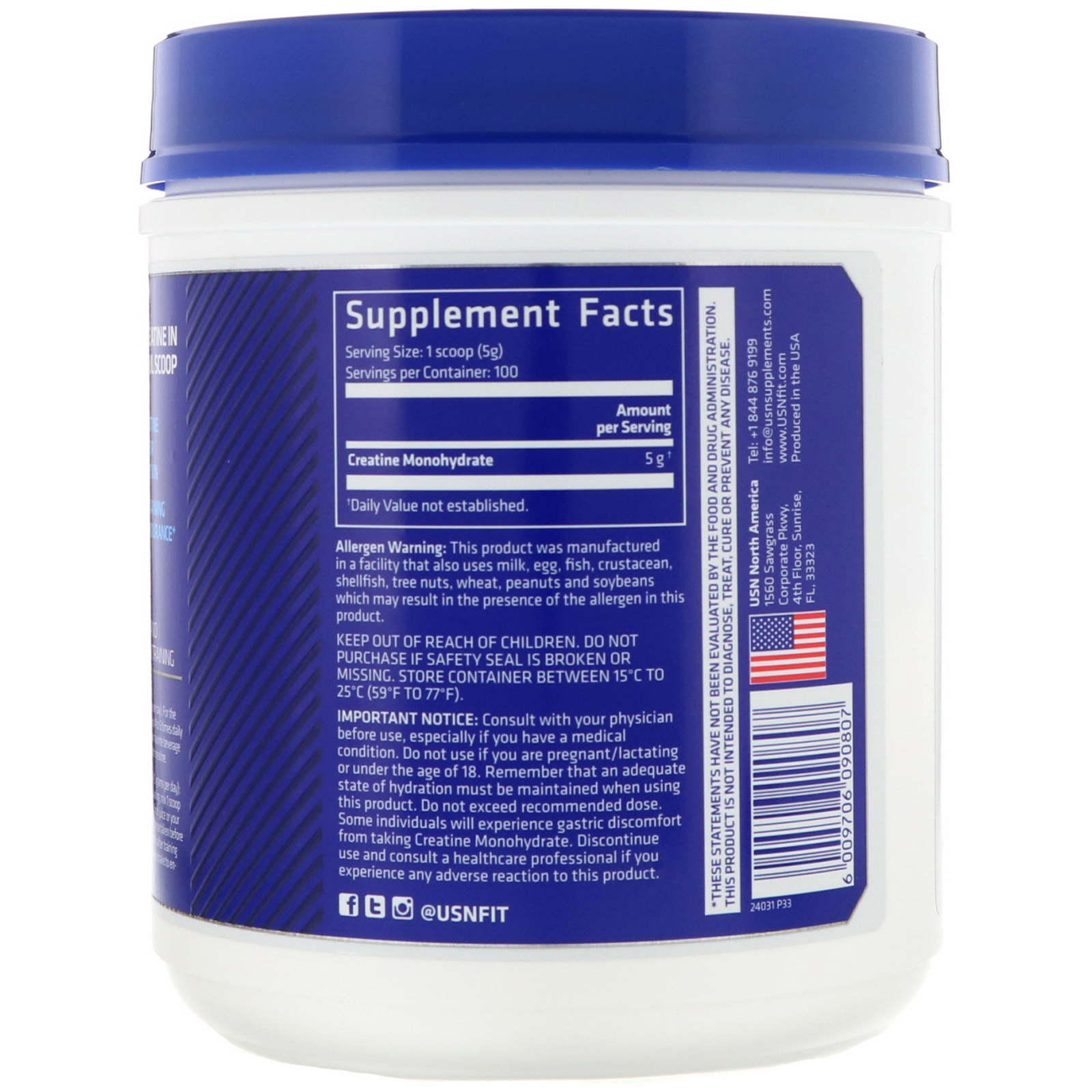 USN Pure Creatine Monohydrate Powder Unflavored 17 63 Oz 500 G USN Pure Creatine Monohydrate Powder Unflavored 17 63 Oz 500 G